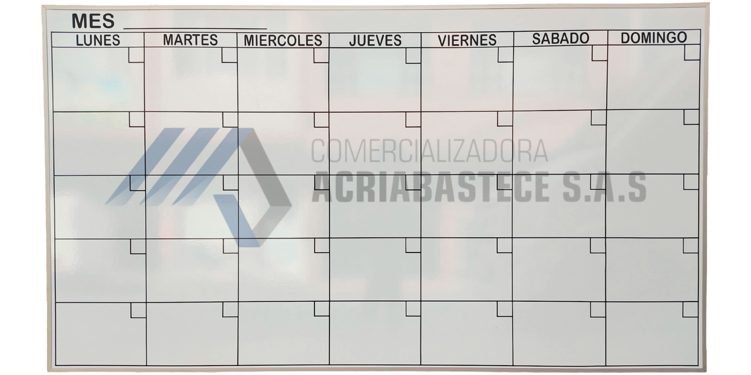 Planeador Mensual Acrílico 80*120 - Tableros y Acrilicos